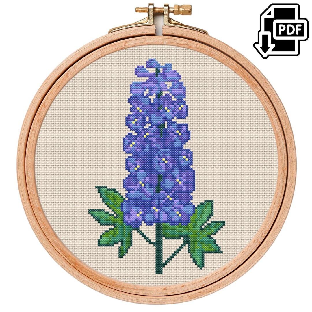 Larkspur Cross Stitch Pattern PDF • July Birth Flower • Blue Purple ...