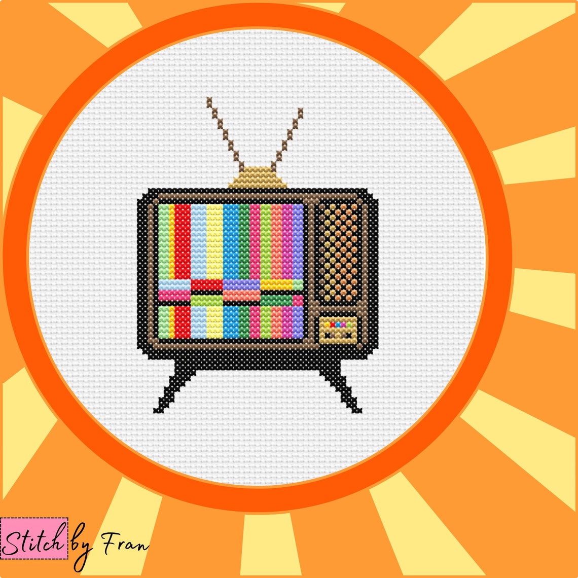Retro TV Cross Stitch Pattern - Vintage Antique Television Embroidery ...