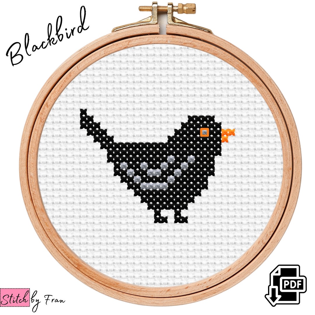 Mini Blackbird Cross Stitch Pattern - Easy Embroidery for Beginners ...