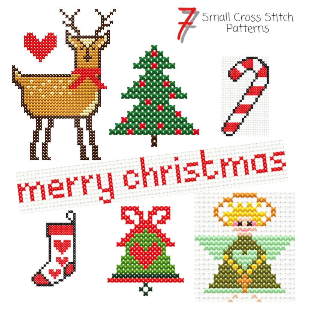 7 Small Christmas Cross Stitch Patterns Festive Holiday Embroidery for ...