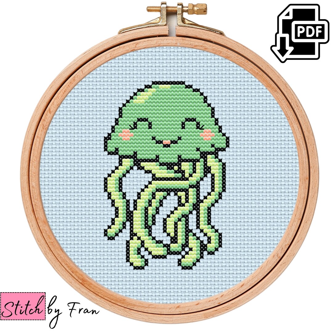 Jellyfish Embroidery Design, Small Cross Stitch Pattern, Simple Fish ...