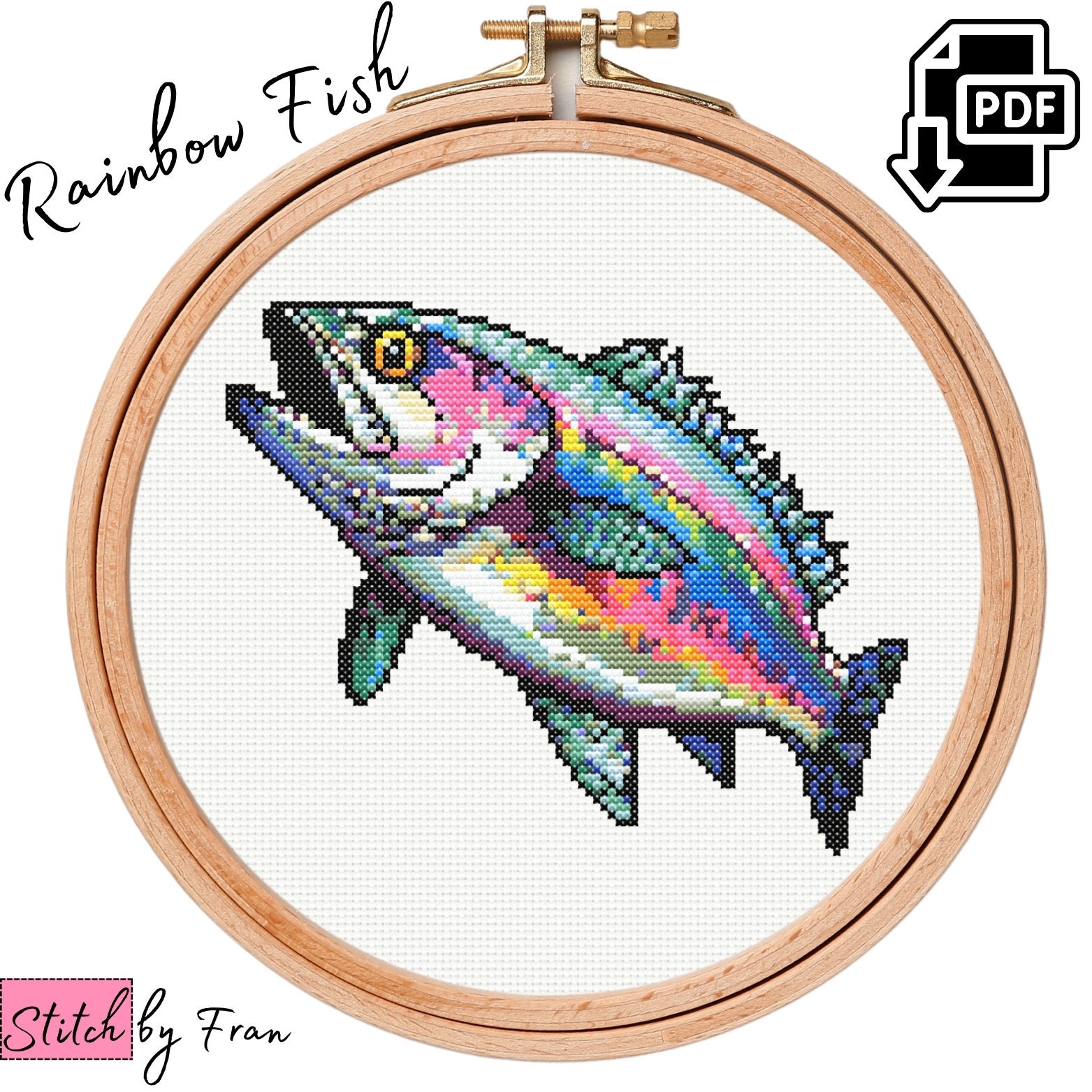 Colorful Fish Cross Stitch Pattern, Multicolor Sea Animal Embroidery ...