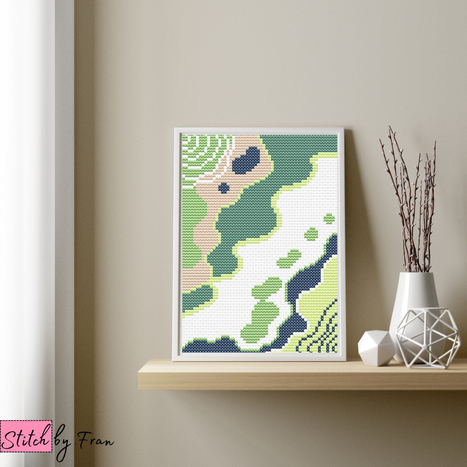 Boho Embroidery Pattern, Green Modern Abstract Embroidery, Bohemian ...