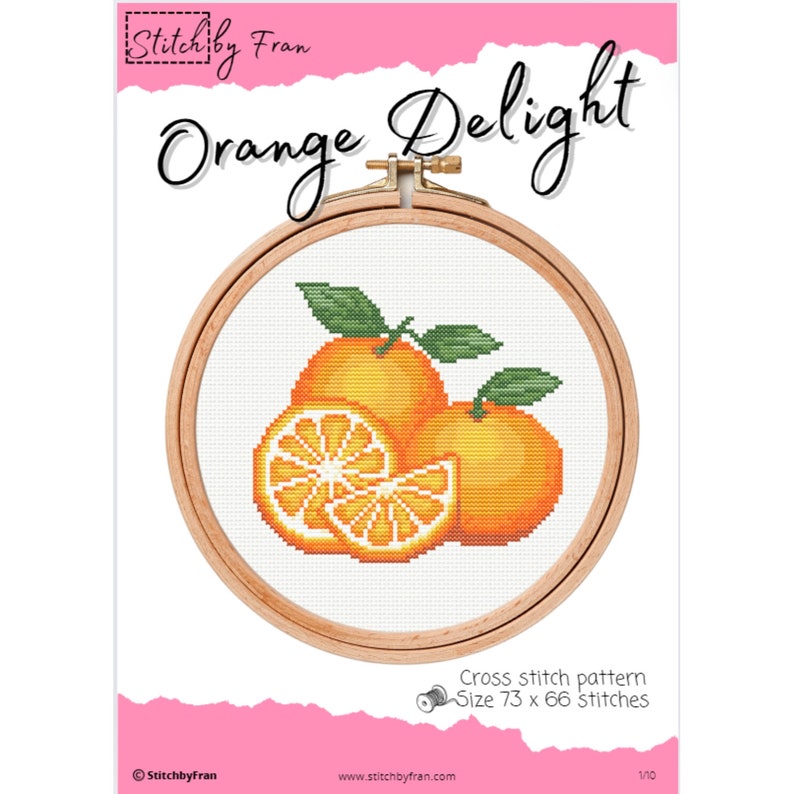 Orange Cross-stitch Pattern, Orange Embroidery, Citrus Fruit Decoration ...