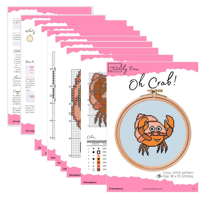 Hermit Crab Embroidery Pattern, Crab Cross Stitch, Simple Fish Sealife ...