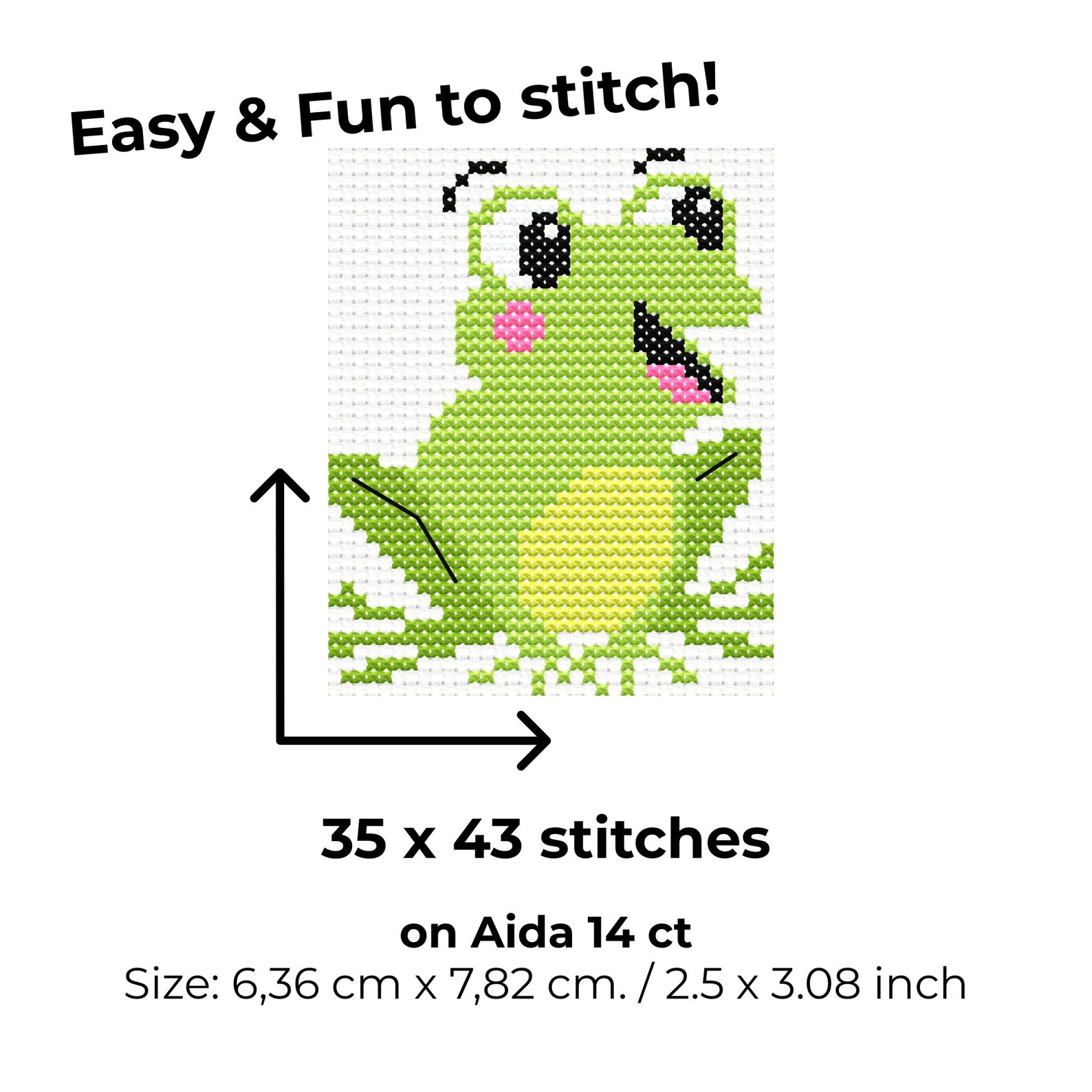Easy Frog Cross Stitch Pattern – Curious Frog – Beginner Friendly Small ...