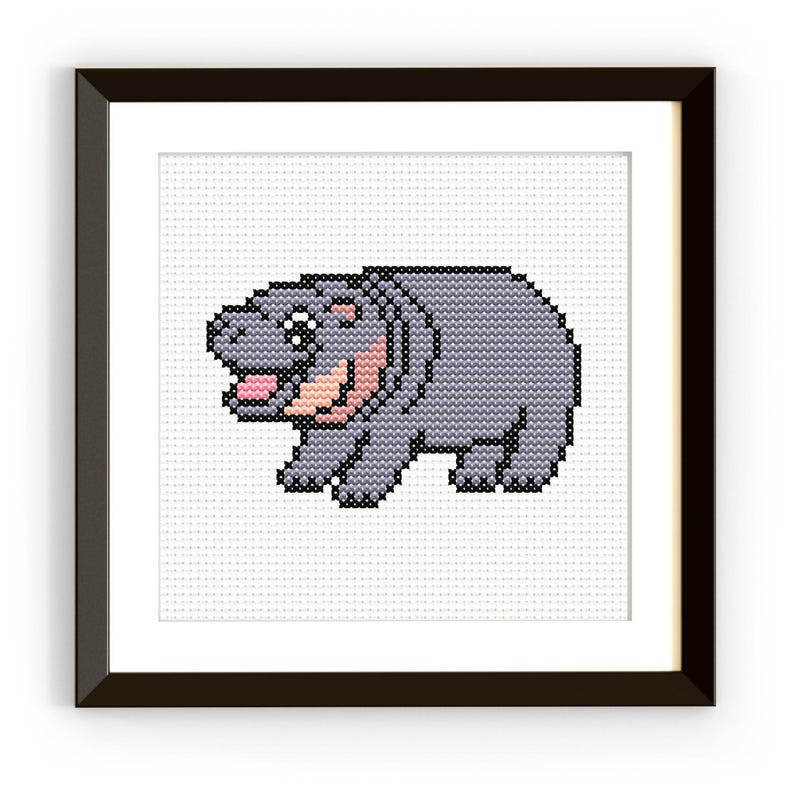 Cute Baby Hippo Cross Stitch Pattern – Moo Deng Hippo DIY Embroidery ...