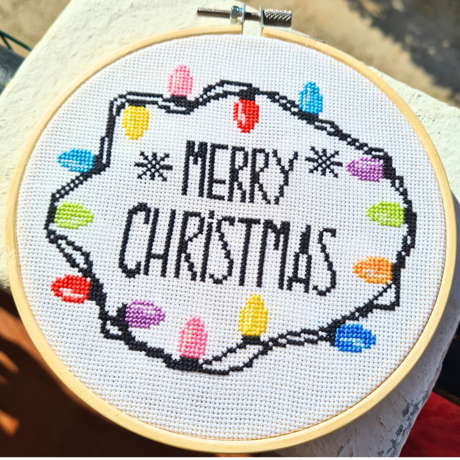 Christmas Lights Cross Stitch Pattern, Colorful Light Bulbs Merry ...