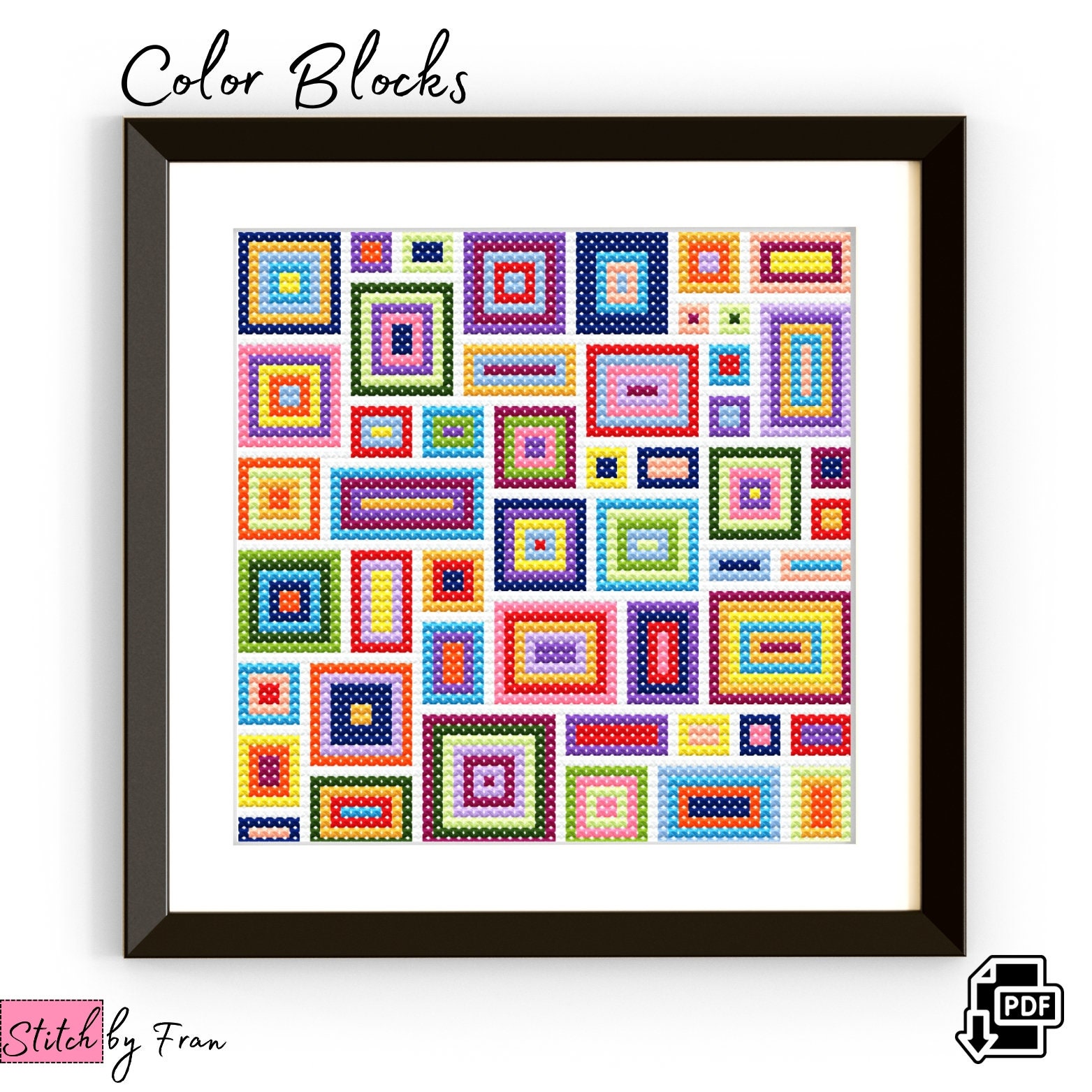 Modern Abstract Easy Cross Stitch Pattern Color Blocks Squares ...