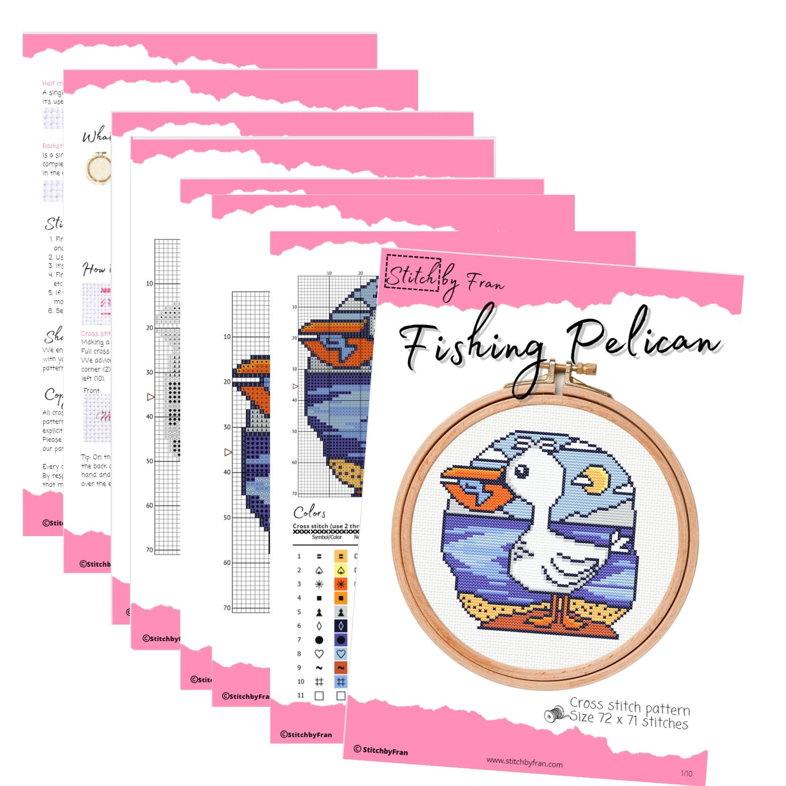 Pelican Cross Stitch Pattern, Fishing Bird Embroidery, Ocean Sea Theme ...