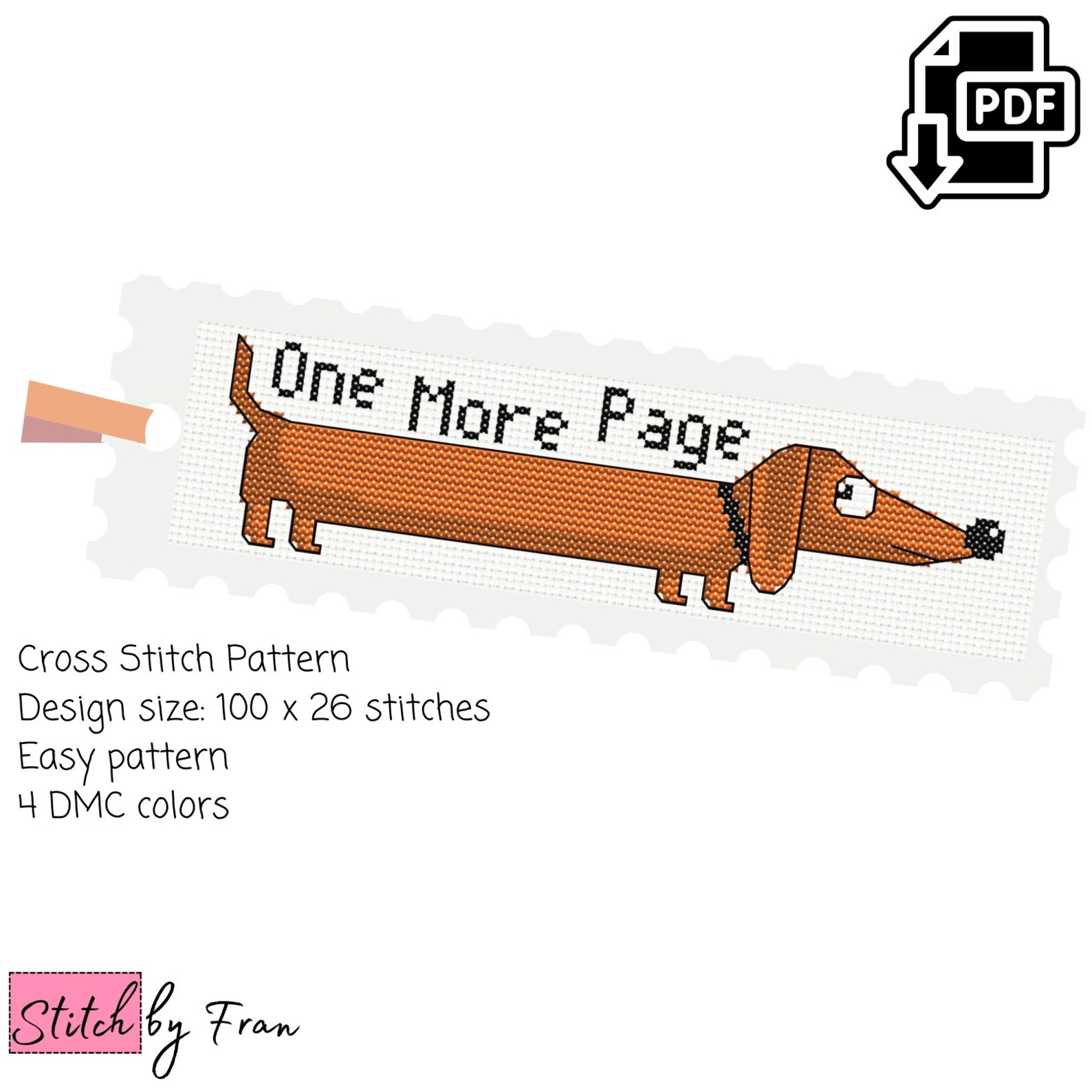 Dachshund Cross-stitch Bookmark, Small Dog Embroidery Pattern, Easy ...