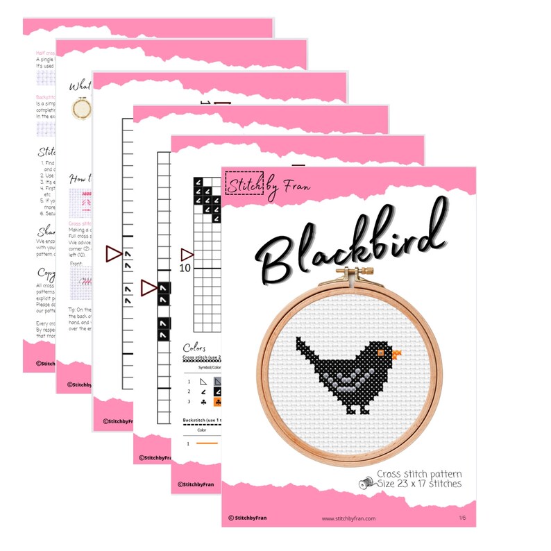 Mini Blackbird Cross Stitch Pattern - Easy Embroidery for Beginners ...