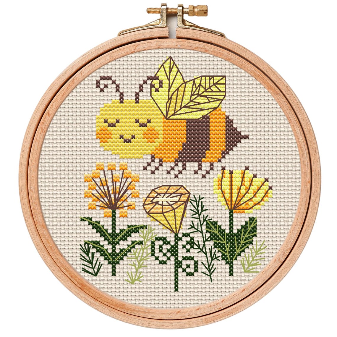 Adorable Bee Cross Stitch Pattern – Cute Bee and Yellow Flowers, Easy ...