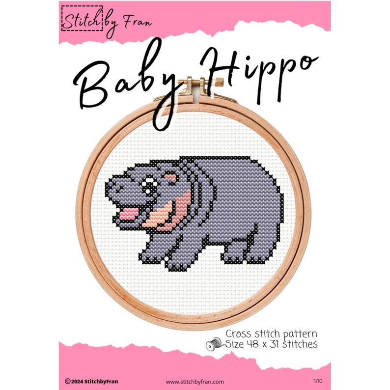 Cute Baby Hippo Cross Stitch Pattern – Moo Deng Hippo DIY Embroidery - Small & Easy Embroidery ...