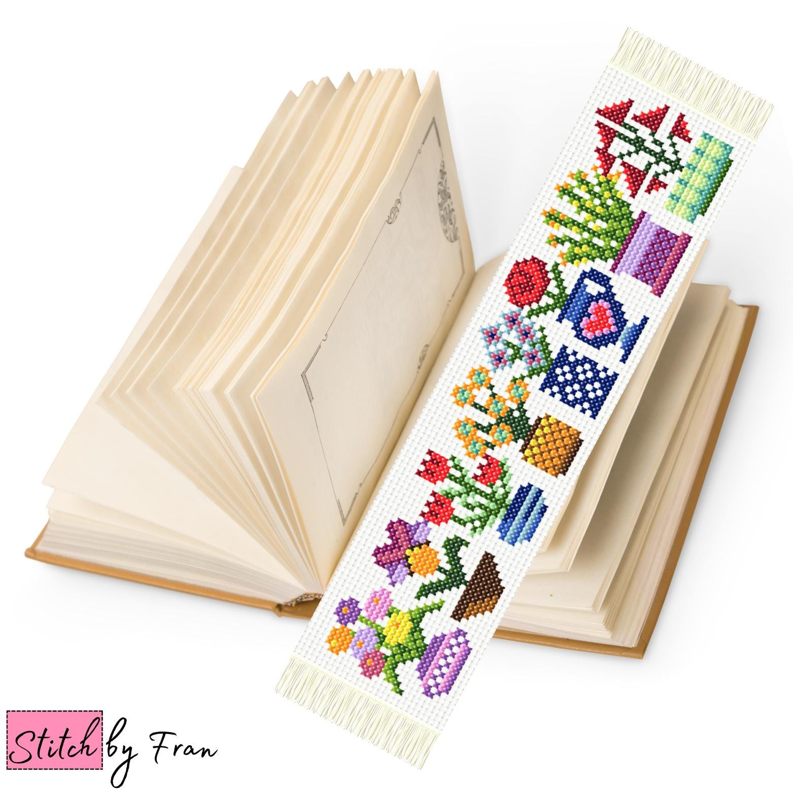 Flower Bookmark Cross Stitch Pattern, Flowering Pots Embroidery, Plant ...