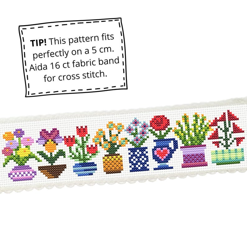 Flower Bookmark Cross Stitch Pattern, Flowering Pots Embroidery, Plant ...