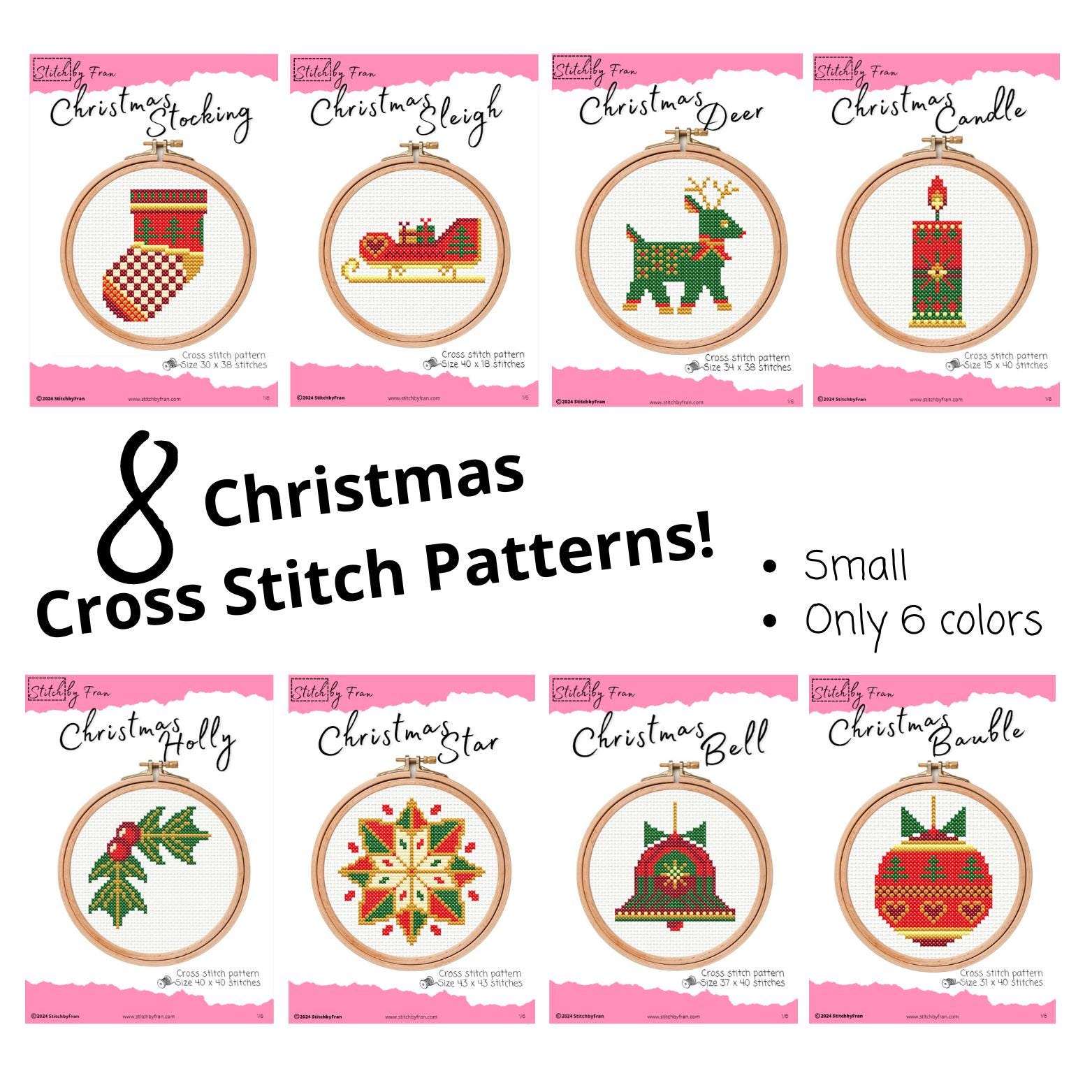 Small Christmas Cross Stitch Patterns - Set of 8 Embroidery Patterns ...