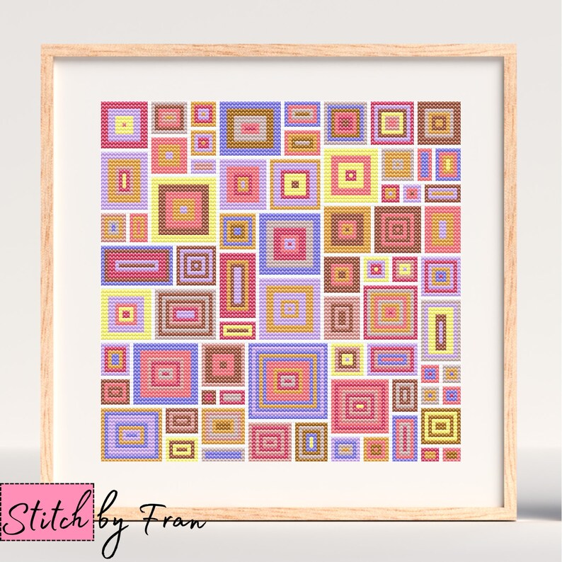 Pastel Blocks and Squares Cross Stitch Pattern Abstract Modern Wall Art Gift for Home Decoration ...