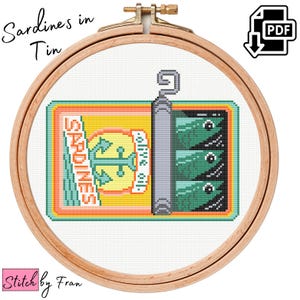 Sardines in Tin Cross Stitch Pattern - Fish Embroidery Pattern - Unique ...