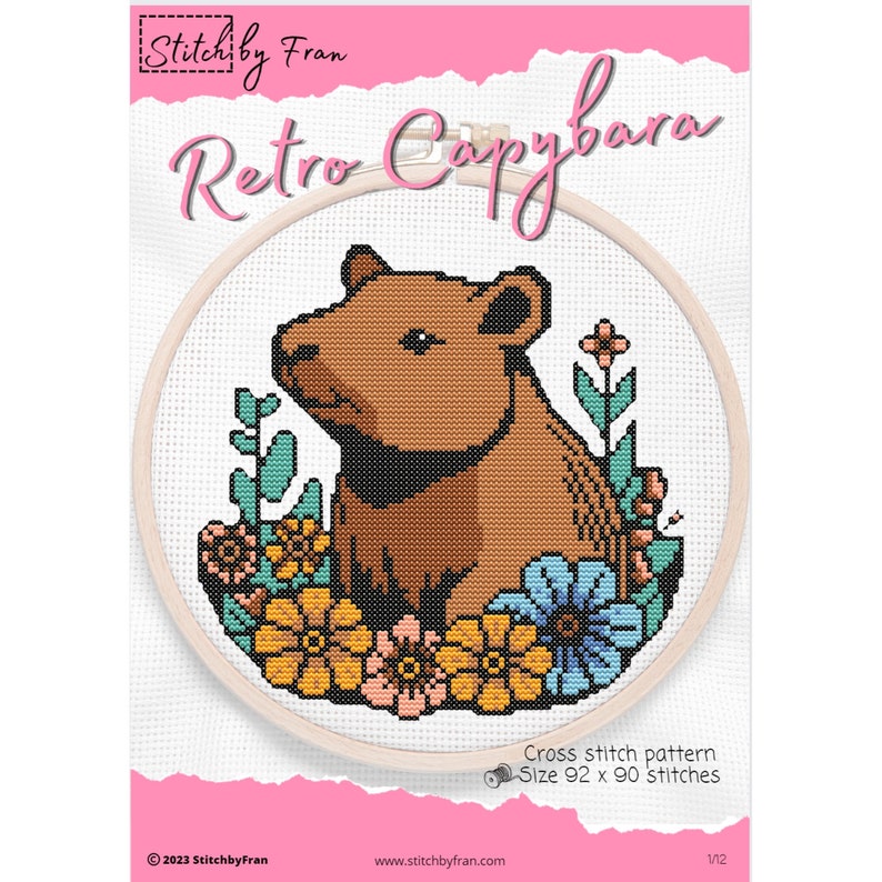 Capybara Cross Stitch Pattern Capy Embroidery Pattern Retro Capybara ...