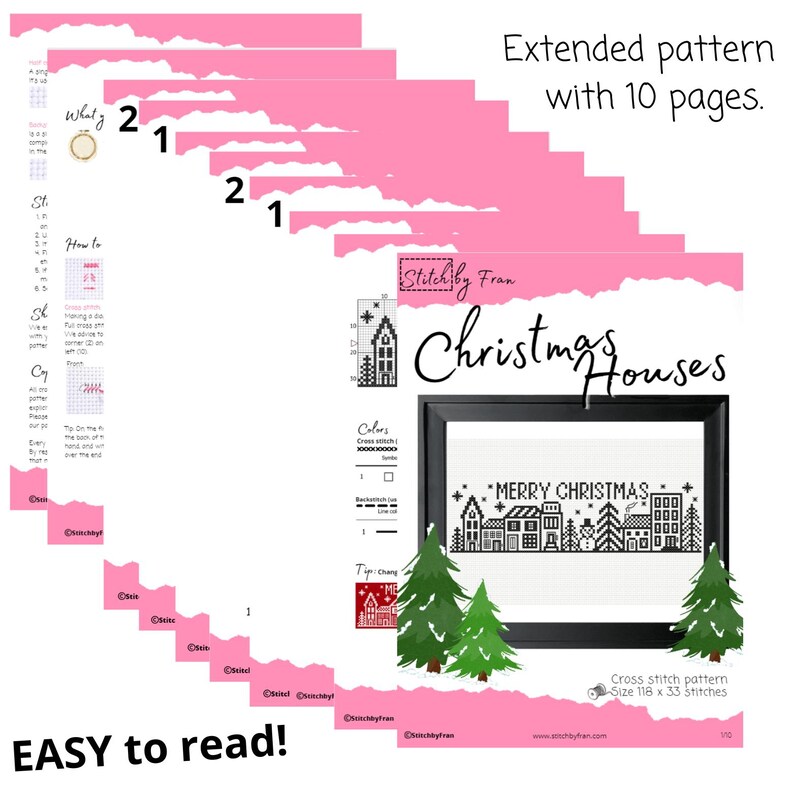 Christmas One Color Cross Stitch Pattern - Xmas Houses Landscape ...