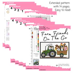 Farm Cross Stitch Pattern | Green Tractor With Funny Farm Animals | PDF ...