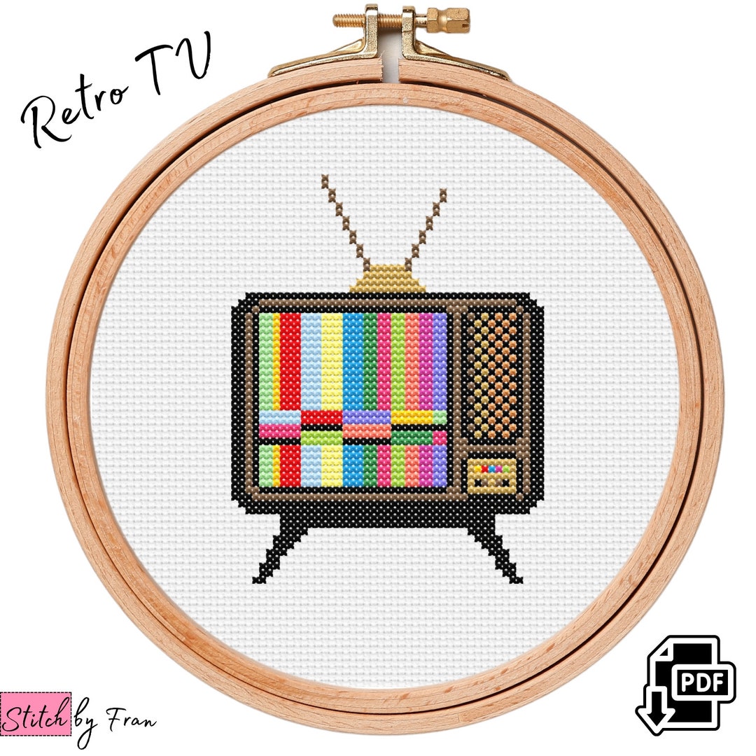 Retro TV Cross Stitch Pattern - Vintage Antique Television Embroidery ...