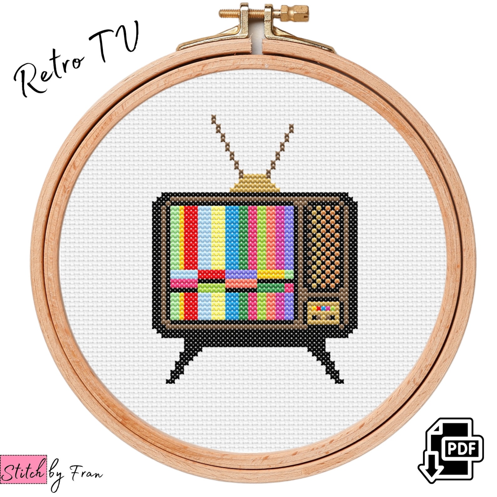 Retro TV Cross Stitch Pattern - Vintage Antique Television Embroidery ...