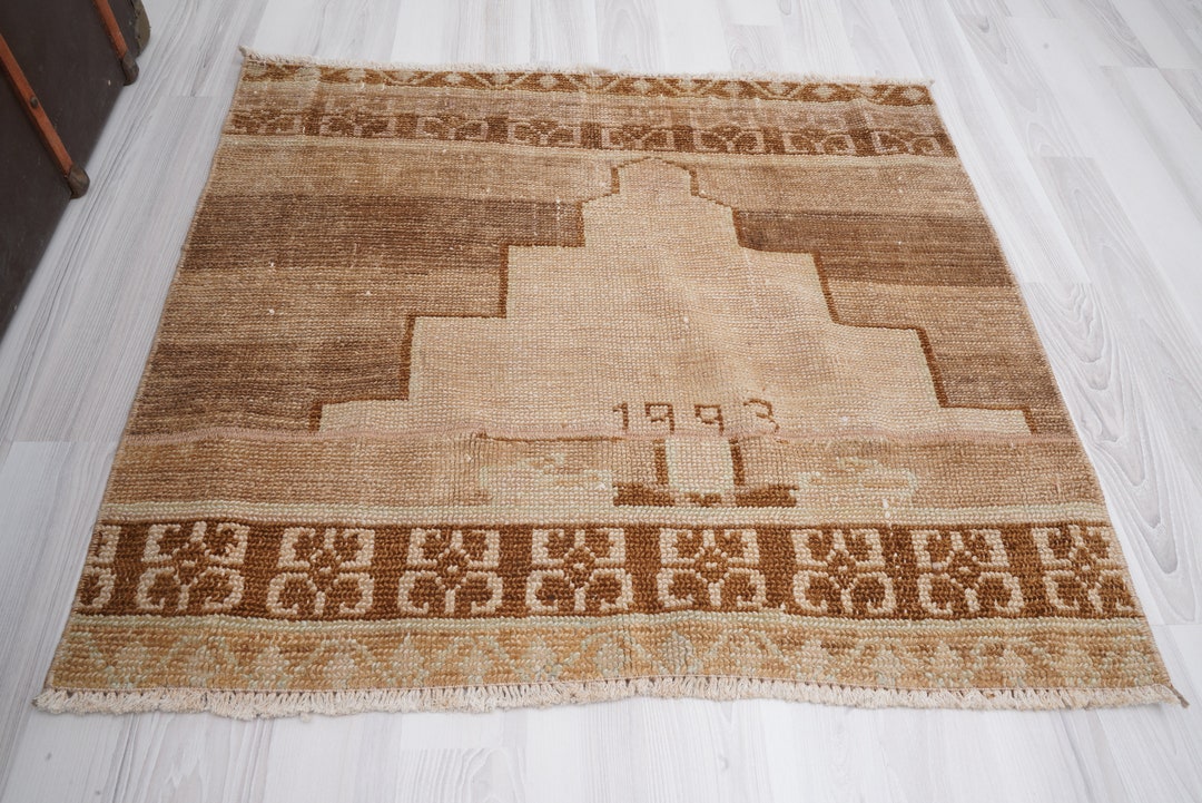 3x3 Rug, Square, Small Oushak Rug, Mini Rug, Turkish Vintage Rug ...
