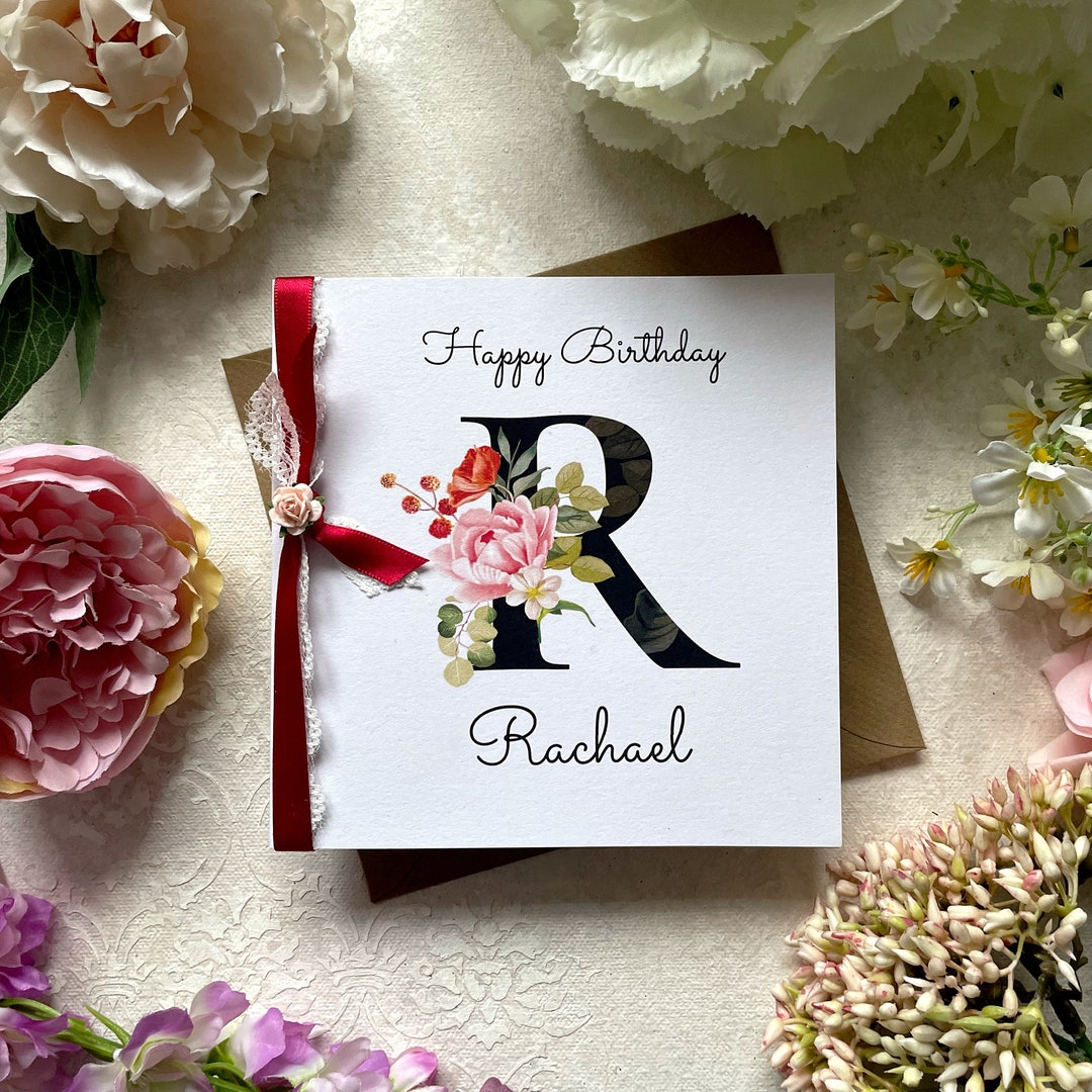 Birthday Card for Her Personalised Handmade Name Card for Female Ribbon ...