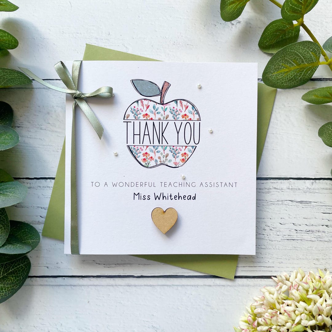 Teaching Assistant Thank You Card, Personalised. Cute Apple Design. End ...