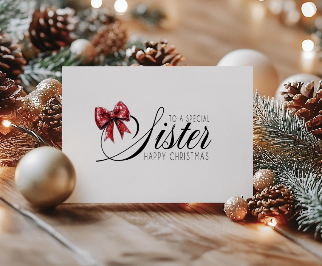 Sister Christmas Card. Simple Bow Christmas Card for Daughter. Pretty ...