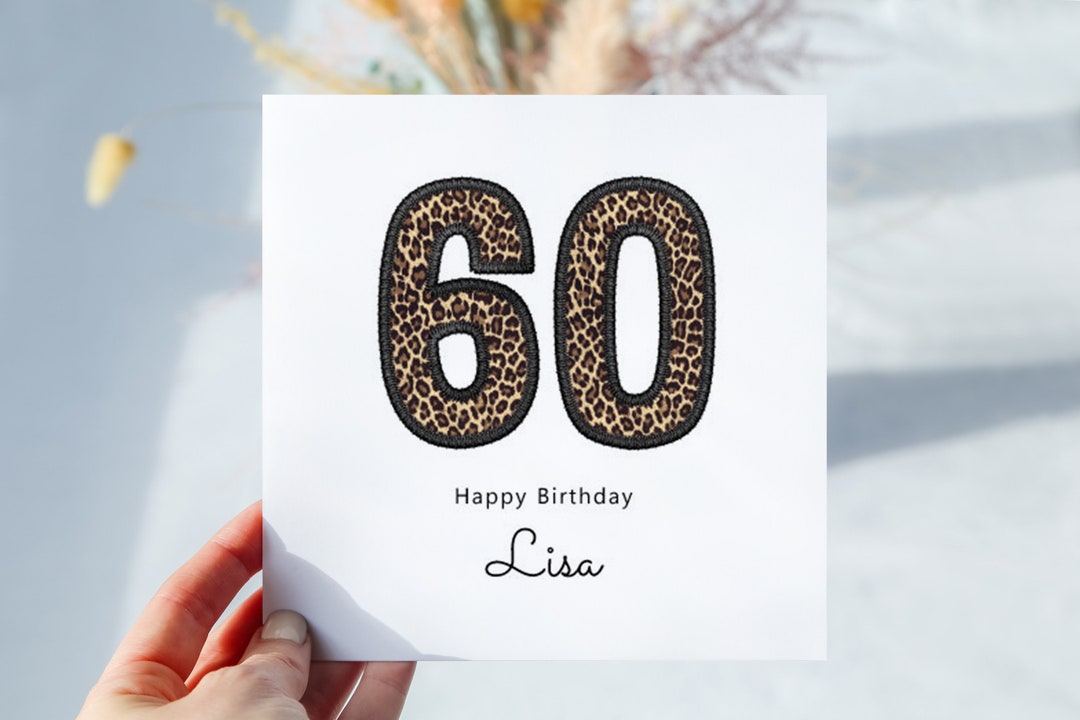 60th Birthday Card. Personalised. Large Leopard Print Numbers. Minimal ...