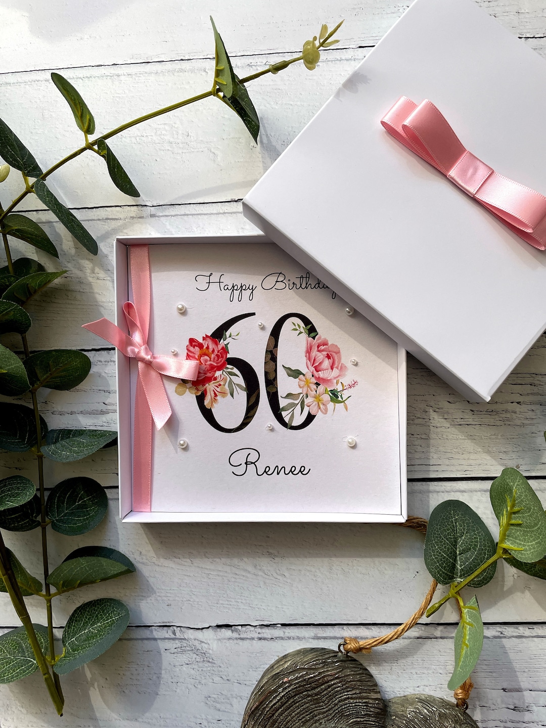 60th Birthday Card in a Box| Personalised | Large Numbers With Flowers ...