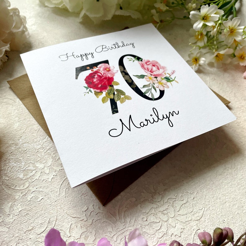 70th Birthday Card Personalised Large Numbers With Flowers - Etsy