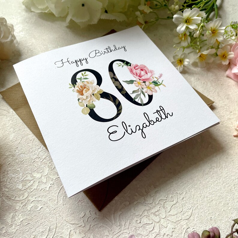 Personalised Floral 80th Birthday Card: Handmade With Pink Ribbon ...