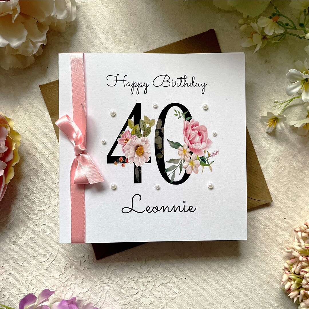 40th Birthday Card for Her Personalised Large Numbers With Flowers ...