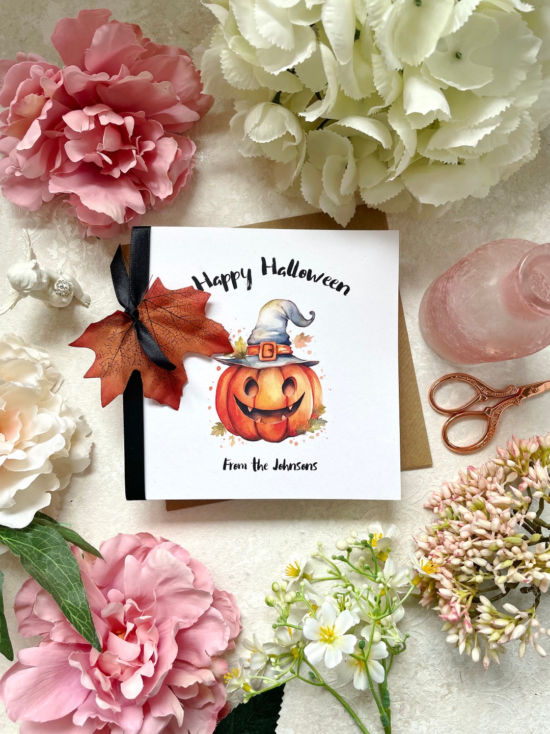 Halloween Card Spooky Greetings Card With Pumpkin Witch Design, Ribbon ...