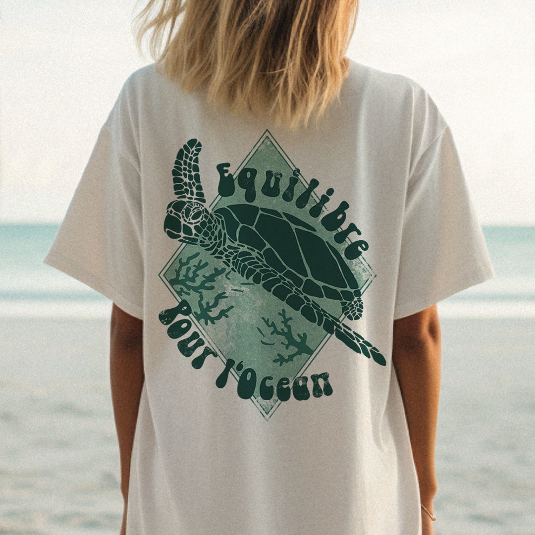 Beach T-shirt With Turtle for Surfer in Green, Save the Ocean Tee ...