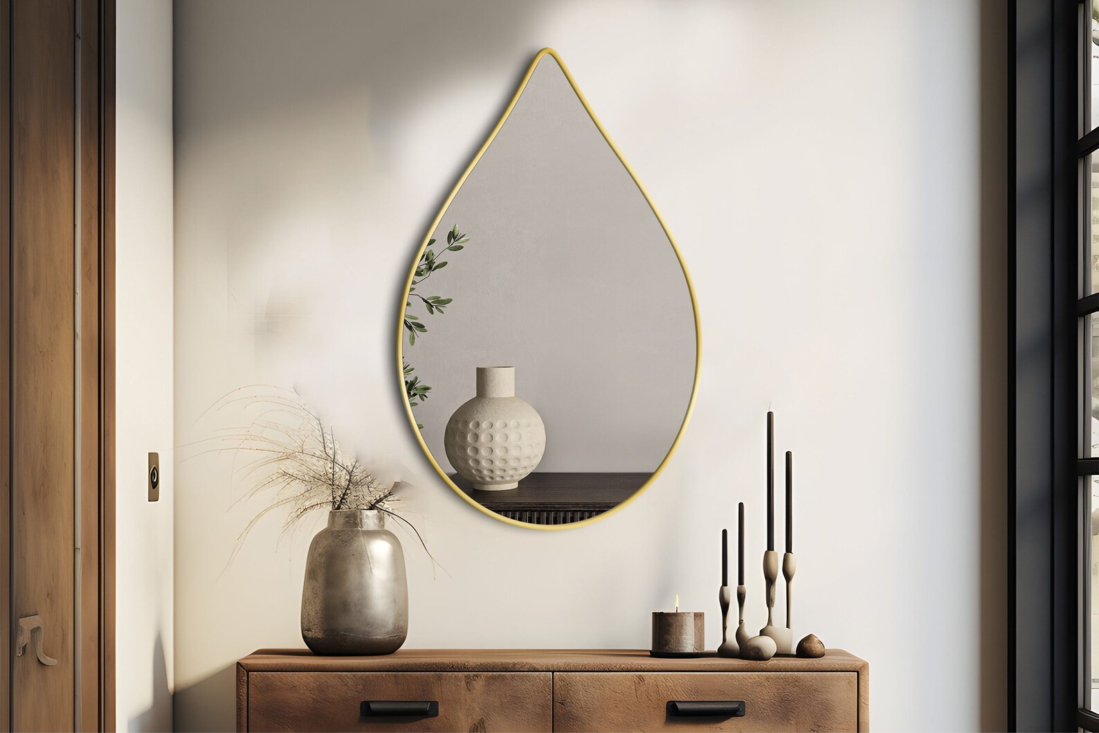 Wooden Raindrop Wall Mirror Decor, Drop Bathroom Mirror, Drop ...