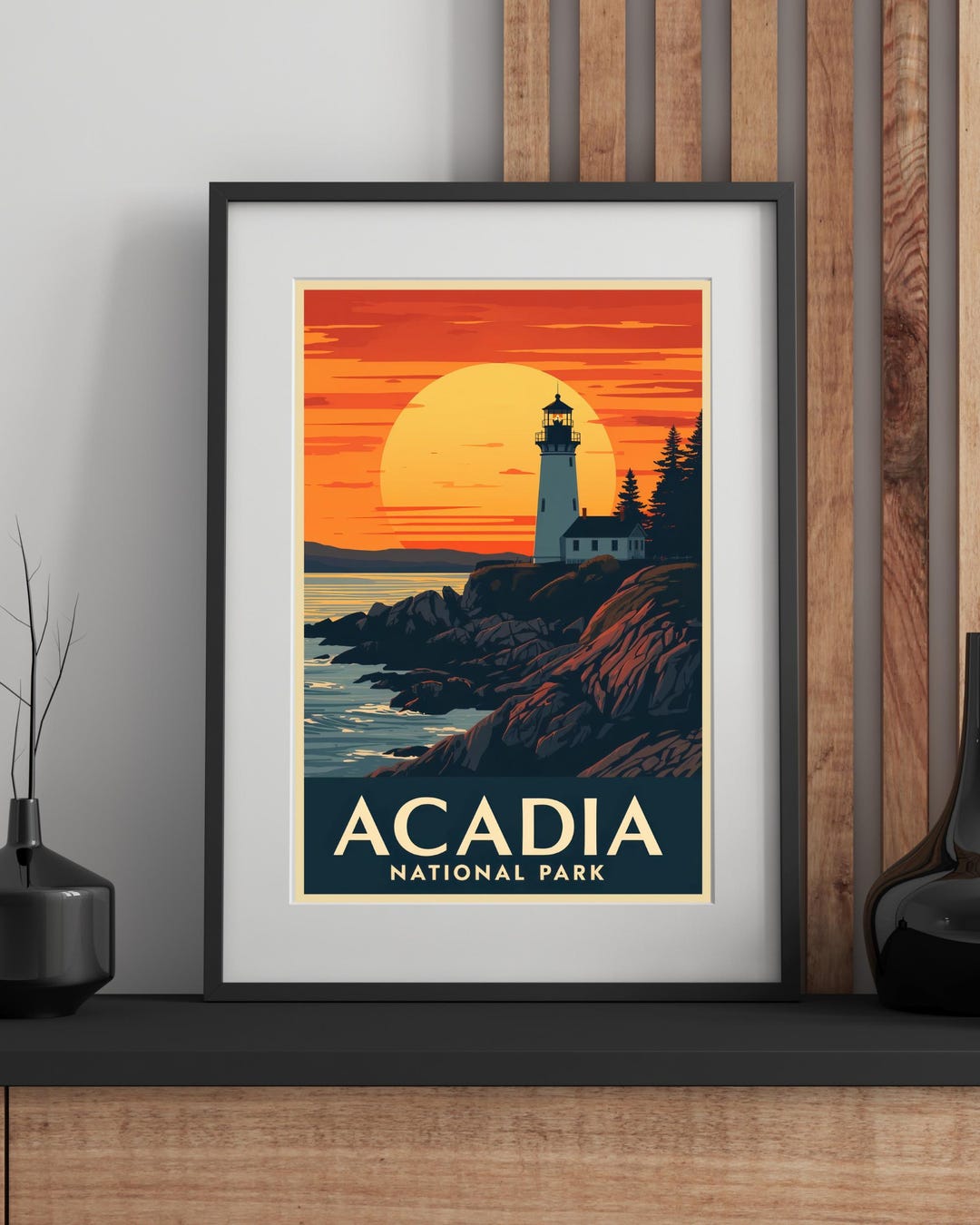 Acadia National Park Lighthouse Poster | Vintage Travel Art - Etsy