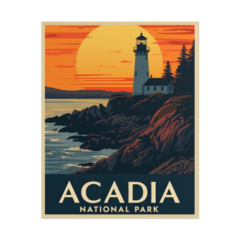 Acadia National Park Lighthouse Poster | Vintage Travel Art - Etsy
