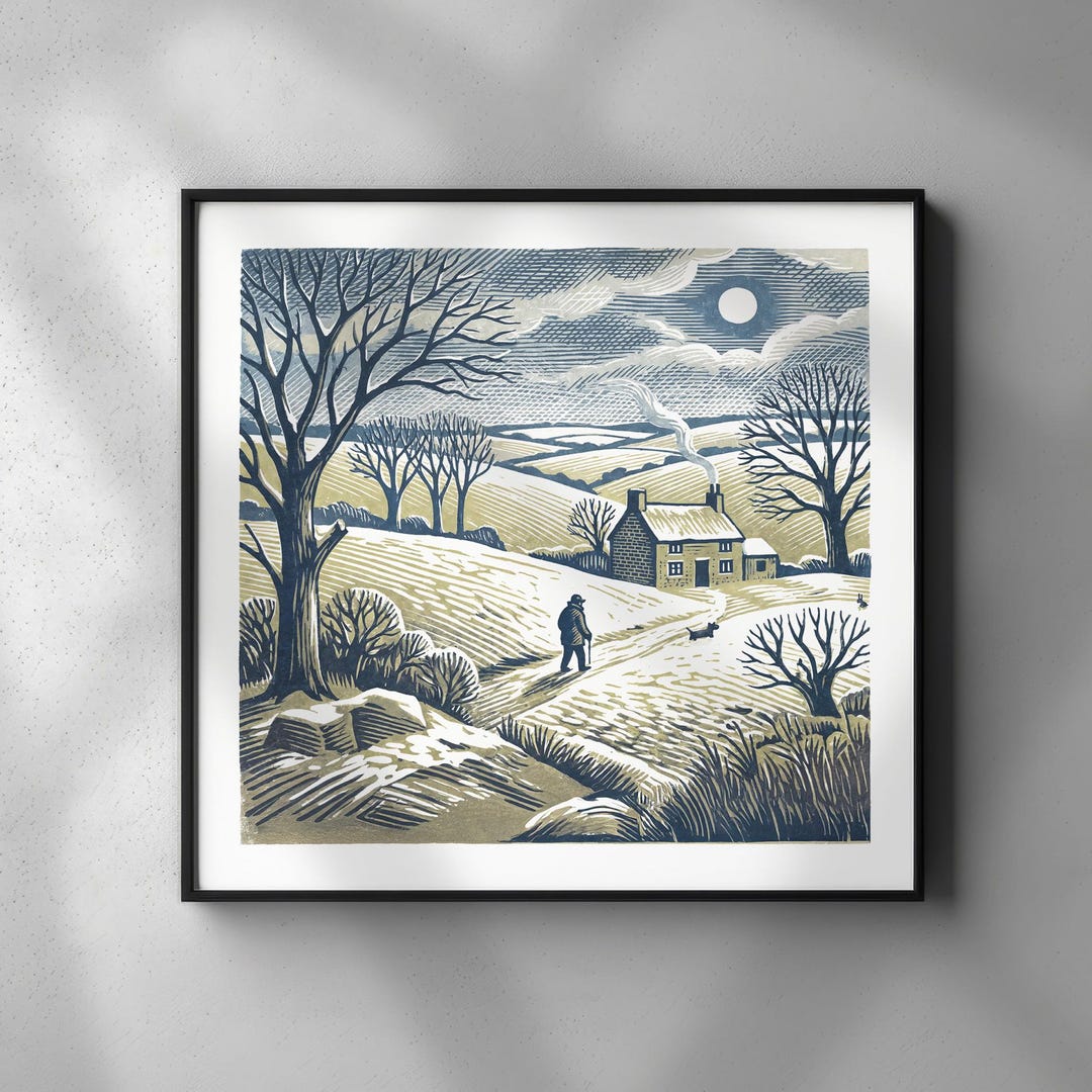 Winter Walk Home Art Print: Winter Landscape Giclée (30x30cm) - Etsy UK