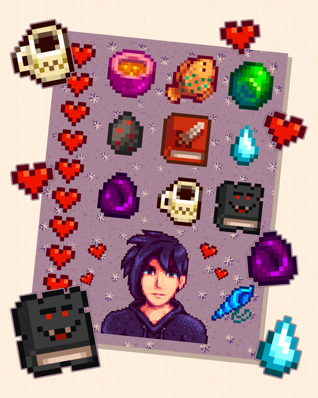 Stardew Valley - Sebastian Character Personality Sticker Sheet | SDV Emo Boyfriend, Coffee ...