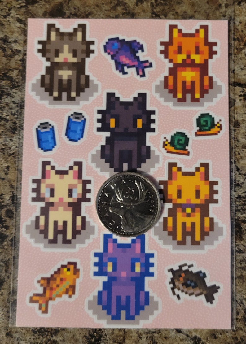 Stardew Valley Cats Sticker Sheet: SDV Pixel Art Cat Designs - Etsy