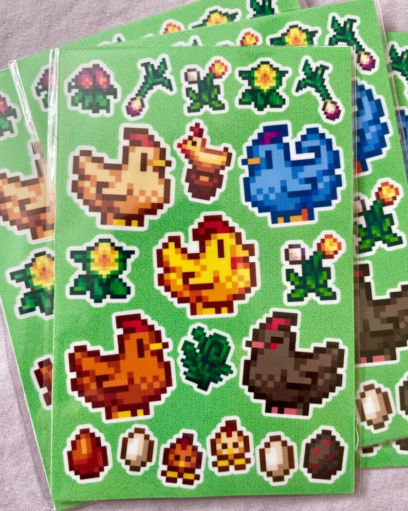 Stardew Valley Chicken Sticker Sheet: SDV Chicks, Eggs, and Flowers - Etsy