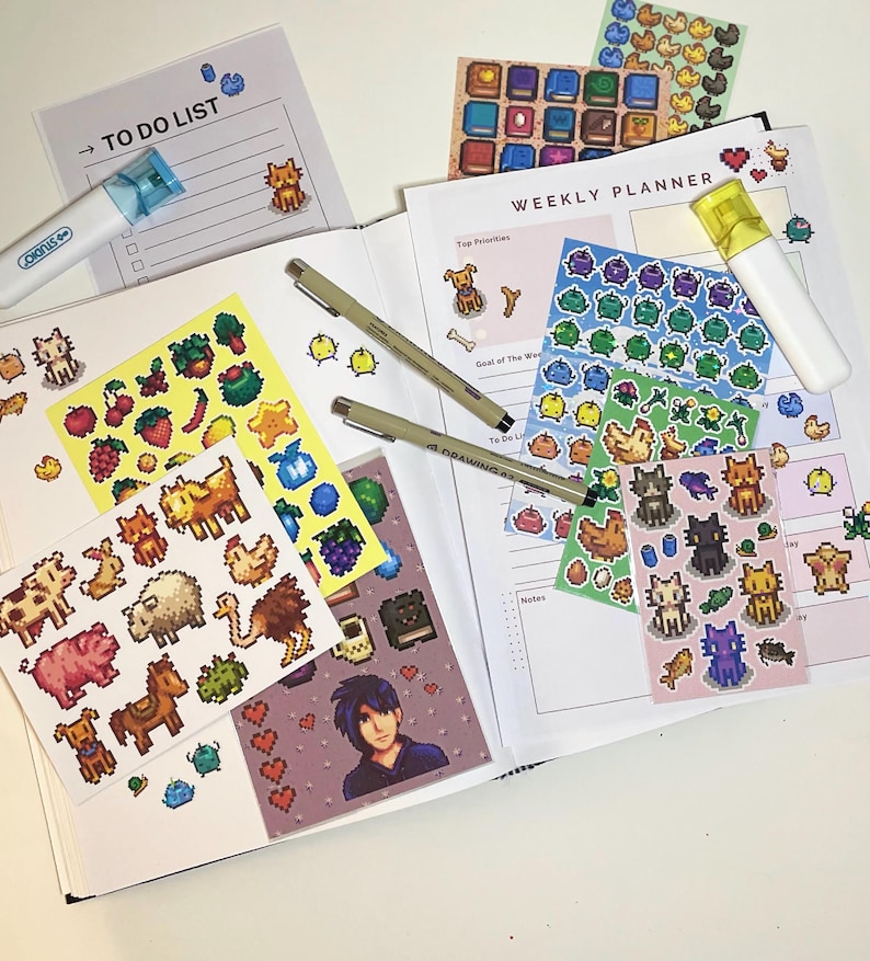 Stardew Valley Cats Sticker Sheet: SDV Pixel Art Cat Designs - Etsy
