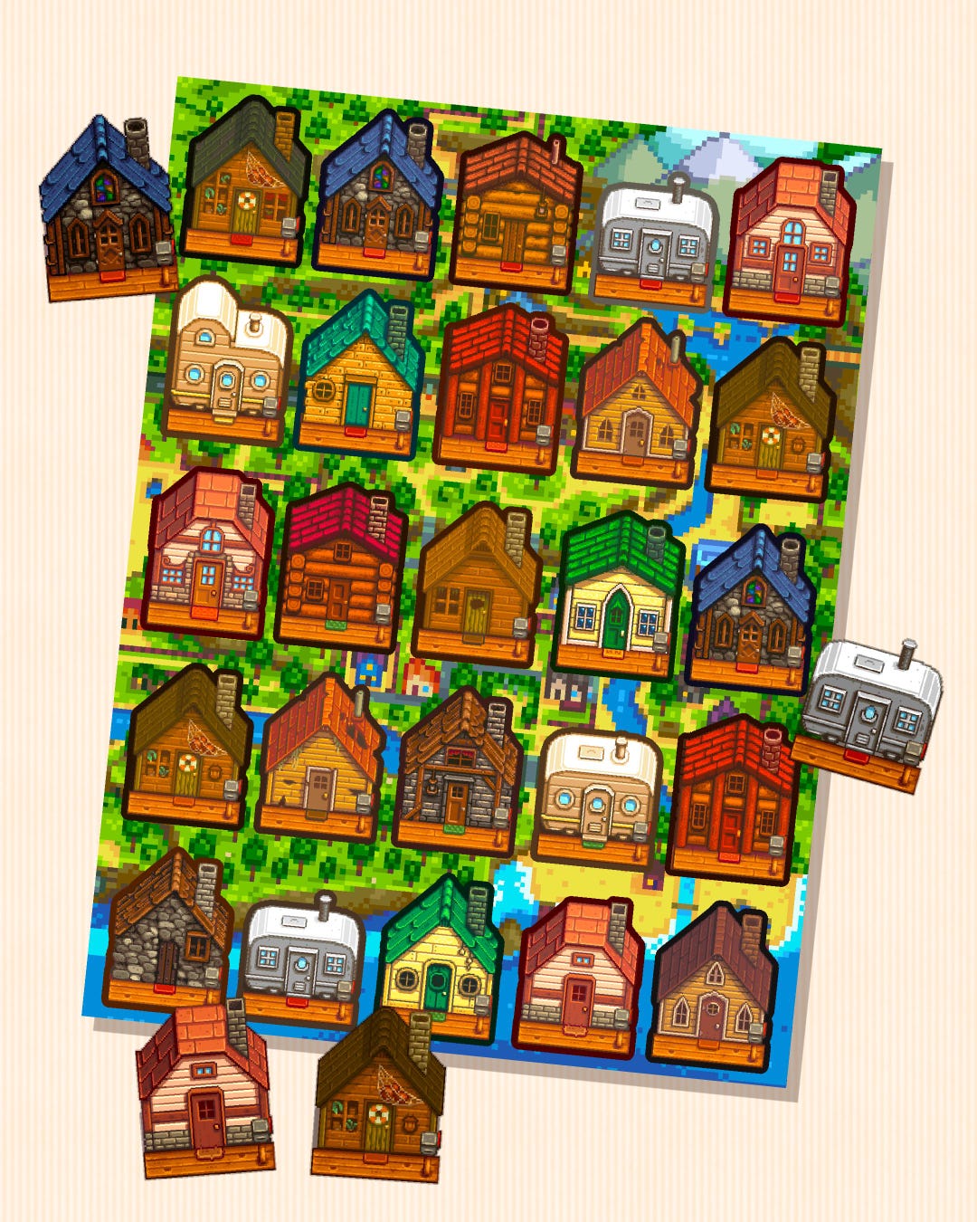Stardew Valley Cabin Collection Sticker Sheet | SDV Farmhouses, Cabins ...