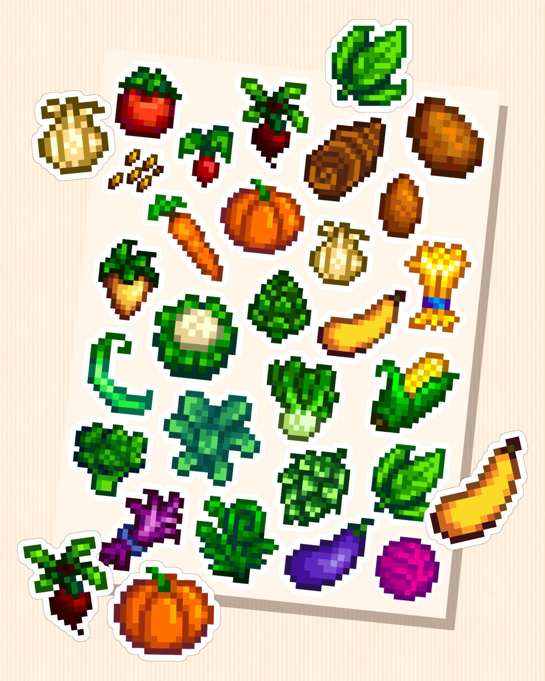 Stardew Valley Vegetable Sticker Sheet – 26 Cozy SDV Video Game Veggies ...