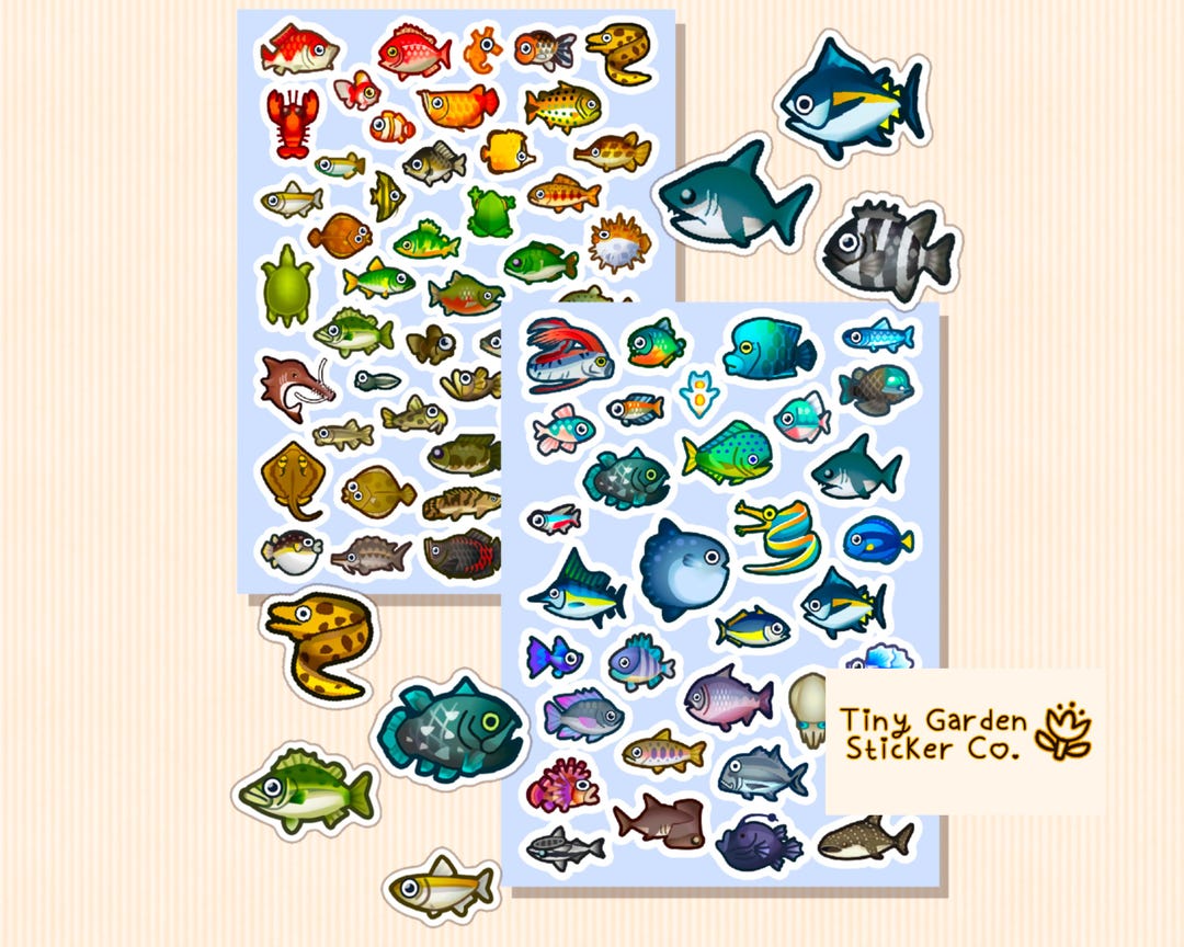 Animal Crossing Fish Stickers: ACNH Waterproof Vinyl Aquarium Stickers ...